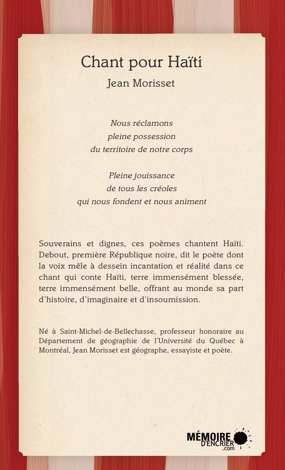 Chant pour Haïti. Poèmes en transhumance demandant grâce pour leur ...